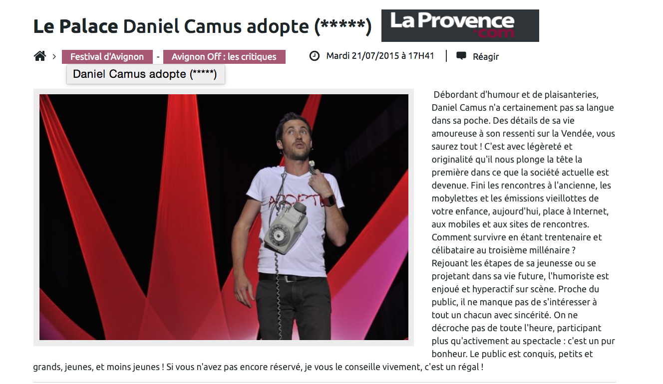 Revue de Presse de l'humoriste Daniel Camus